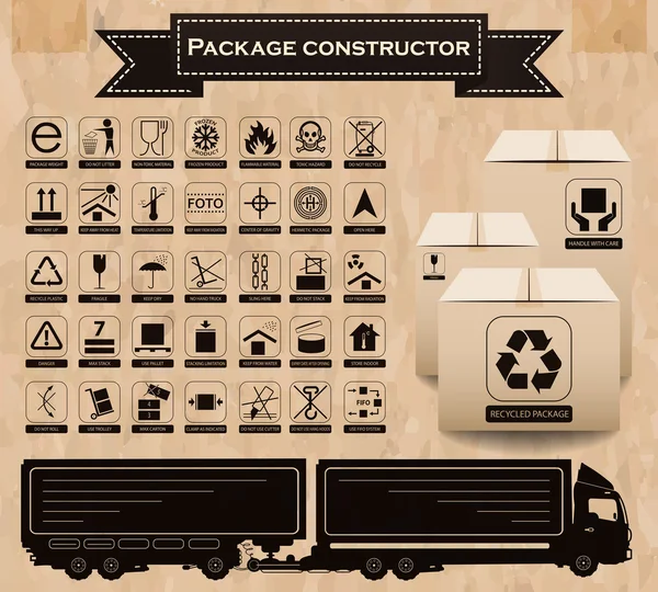 Vector package constructor. Packaging symbols. Icon set including waste ...