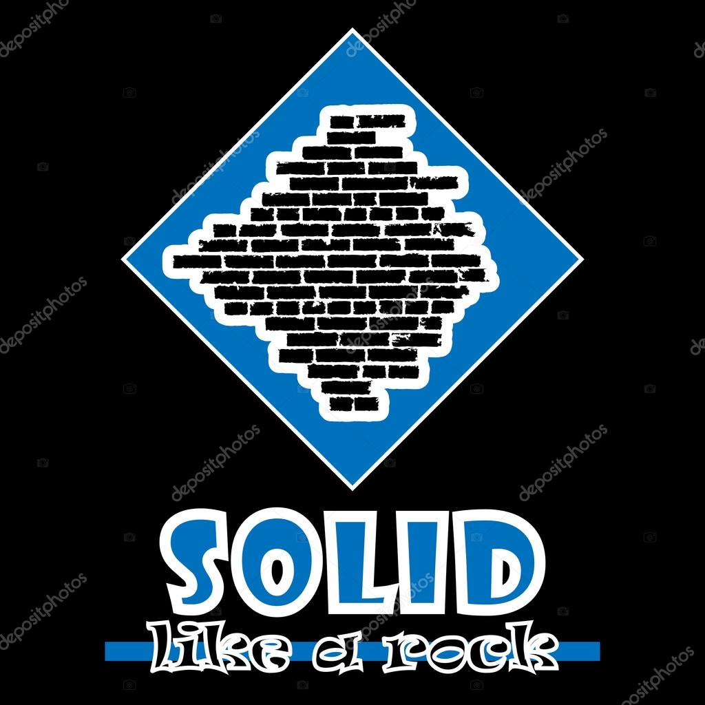 Solid like a rock. Abstract vector blue style flat logo print brick ...