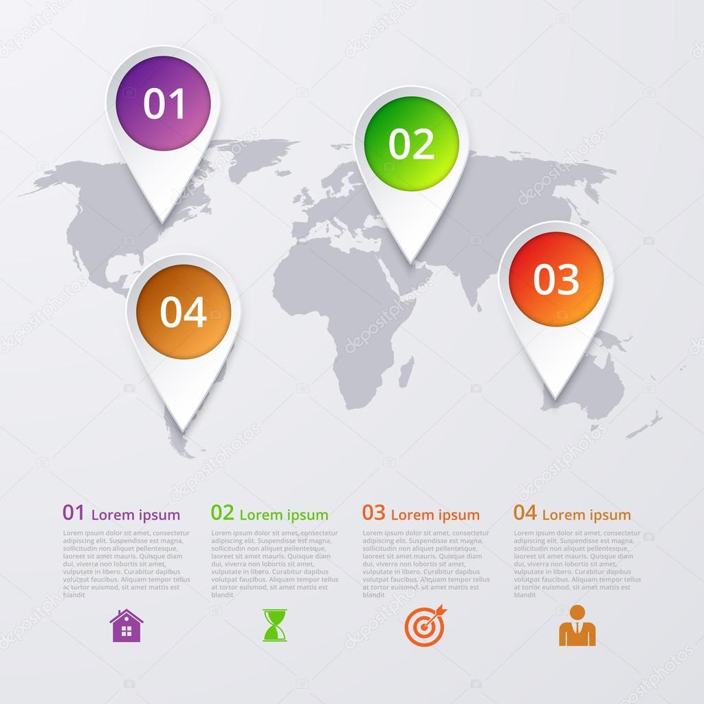 Vector illustration infographics four marks on the map — Stock Vector ...