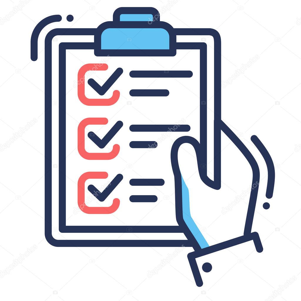checklist hecho icono de examen en el estilo de esquema llenado 2023