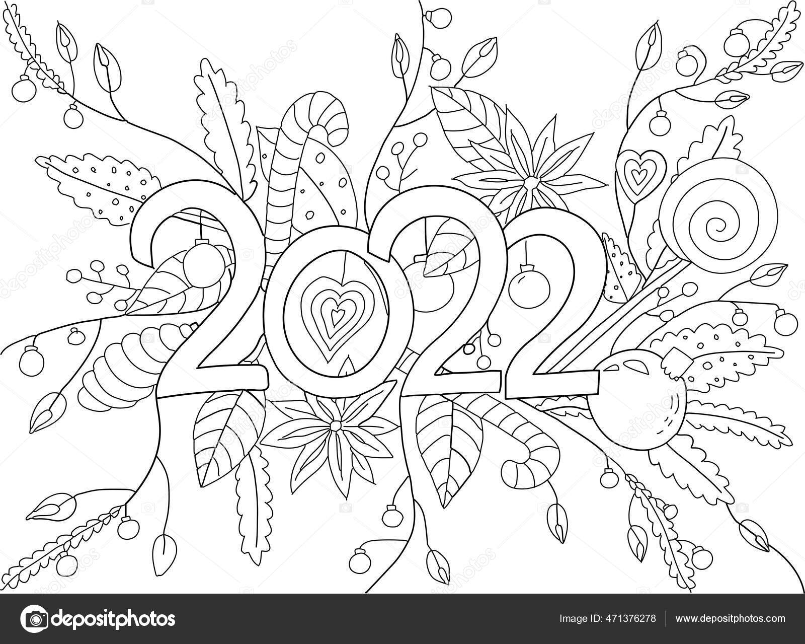 Happy New Year 2022 Coloring Pages Kids