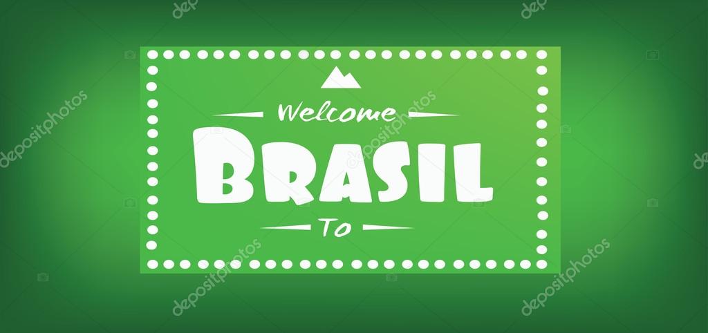 Welcome to brasil card over green background, in outlines. Digital ...