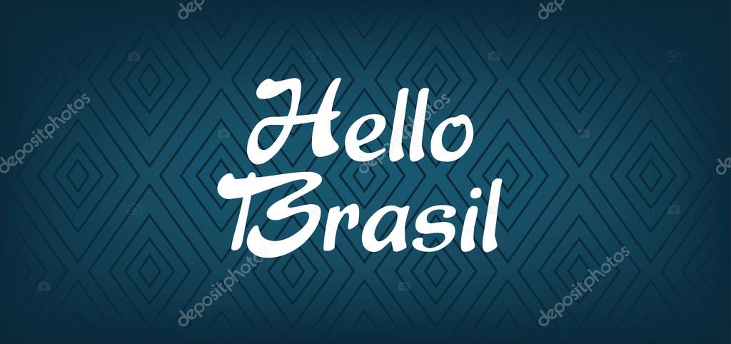 Hello Brasil card over dark blue background with triangles, in outlines ...