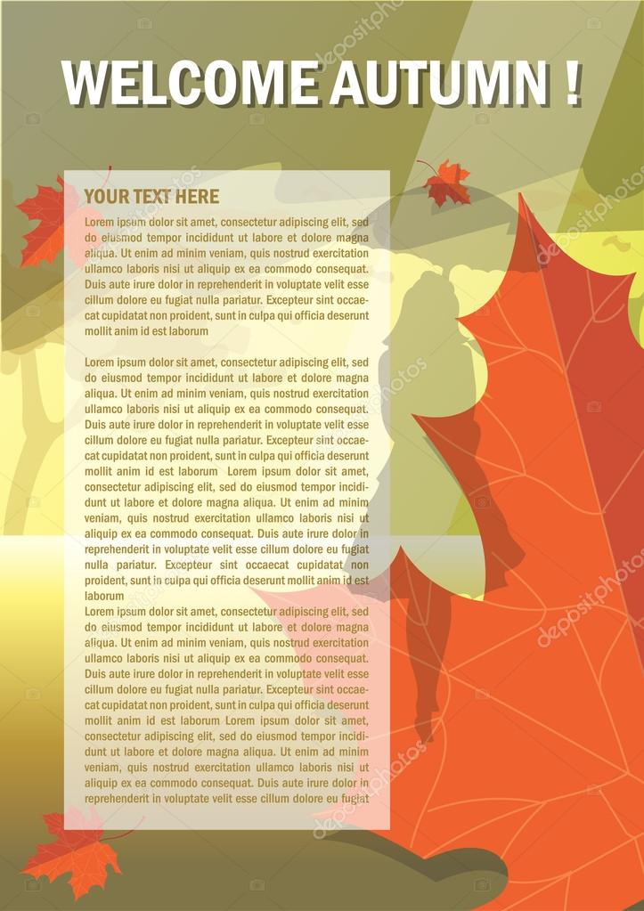 Welcome autumn card with orange and red oak leaves in autumn and a ...