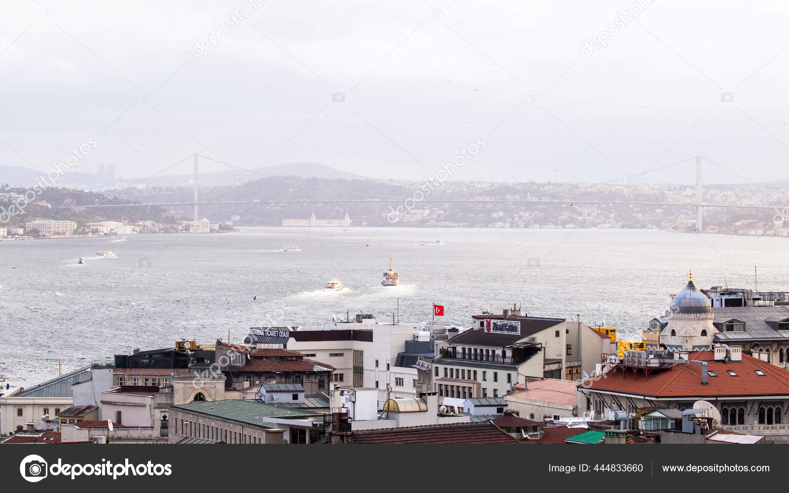 Istanbul Turkey October 2020 Bosphorus Strait Ships Floating Bridge ...