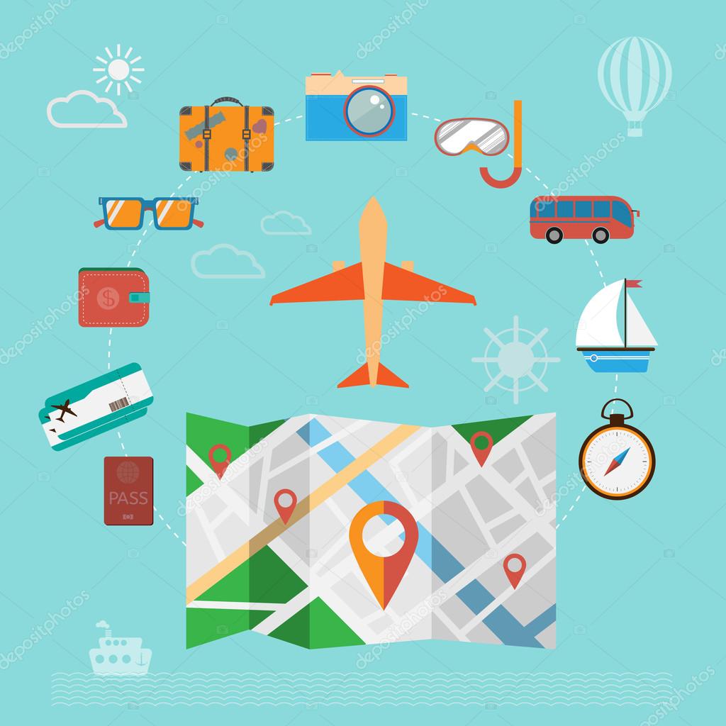Colorful summer holiday travel planning icon set. Stock Vector Image by ...