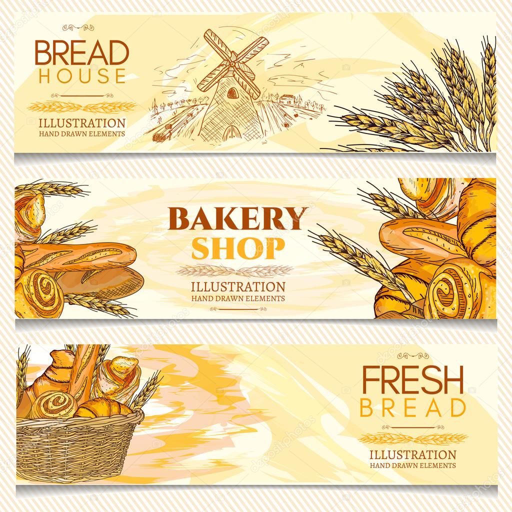 Bakery banner, bakery shop, bakery basket, fresh bread — Stock Vector ...