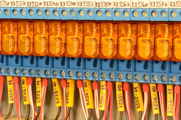 Close up wiring connectors, multi color wire cables with caption fields ...