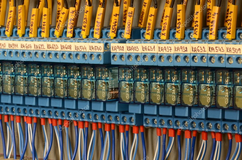 Close up wiring connectors, multi color wire cables with caption fields ...