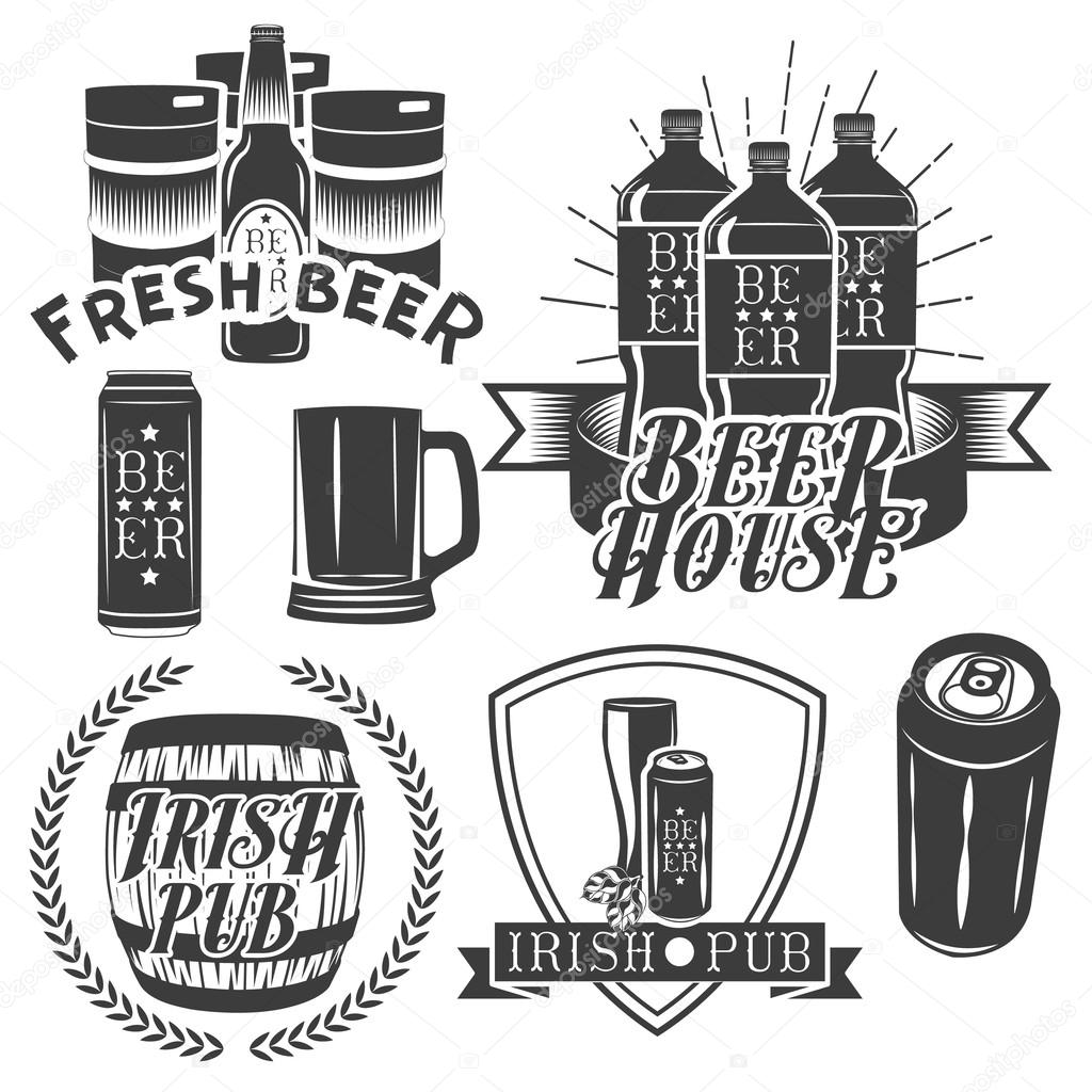 Vector set of brewing labels in vintage style. Pub and craft beer logo ...