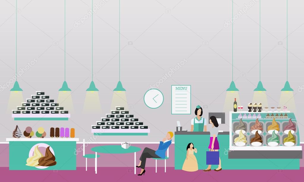 Helado caf interior vector ilustraci n. Dise o de cafeter a, panader a, restaurante y bar ...