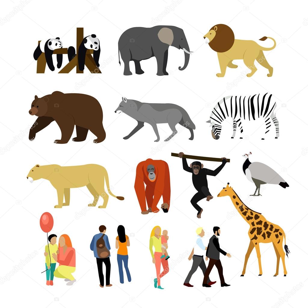 Zoo animals isolated on white background. Vector illustration. Wild ...