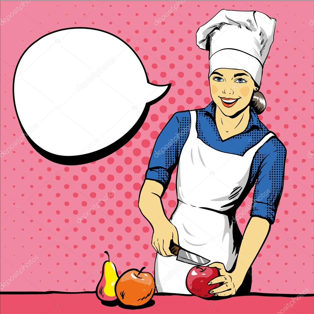 Beautiful Woman Cooking Vector Illustration In Retro Pop Art Style