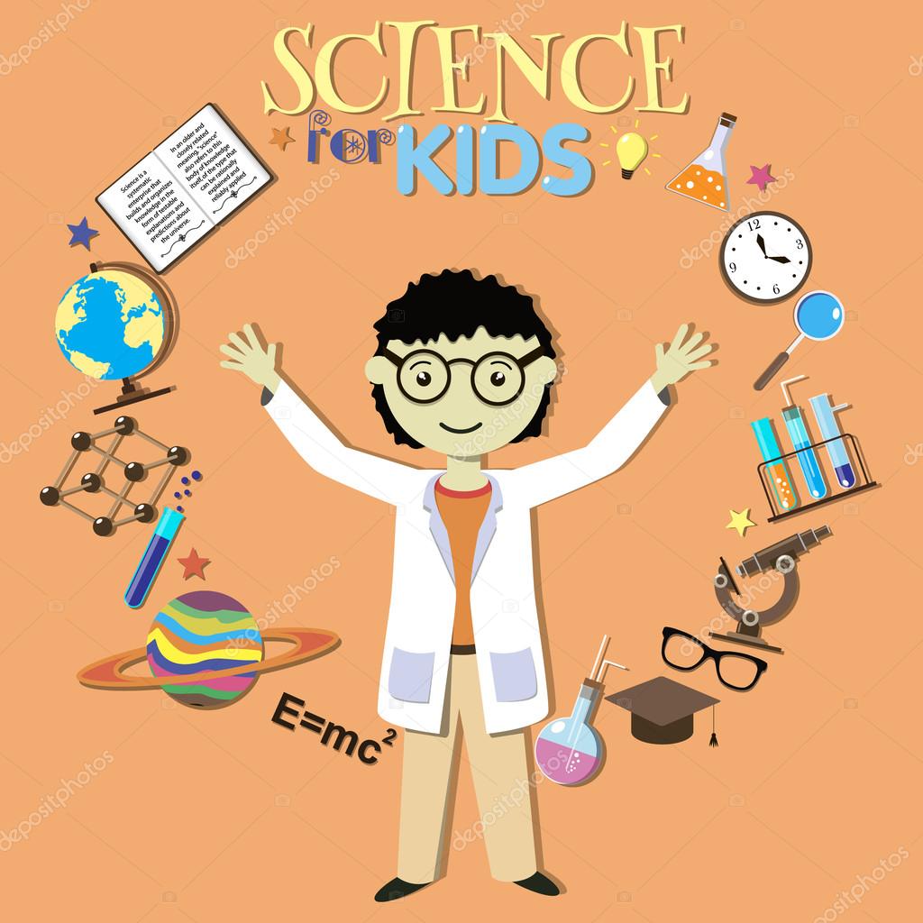 Ciencia para niños. Científico de dibujos animados, colección de ...