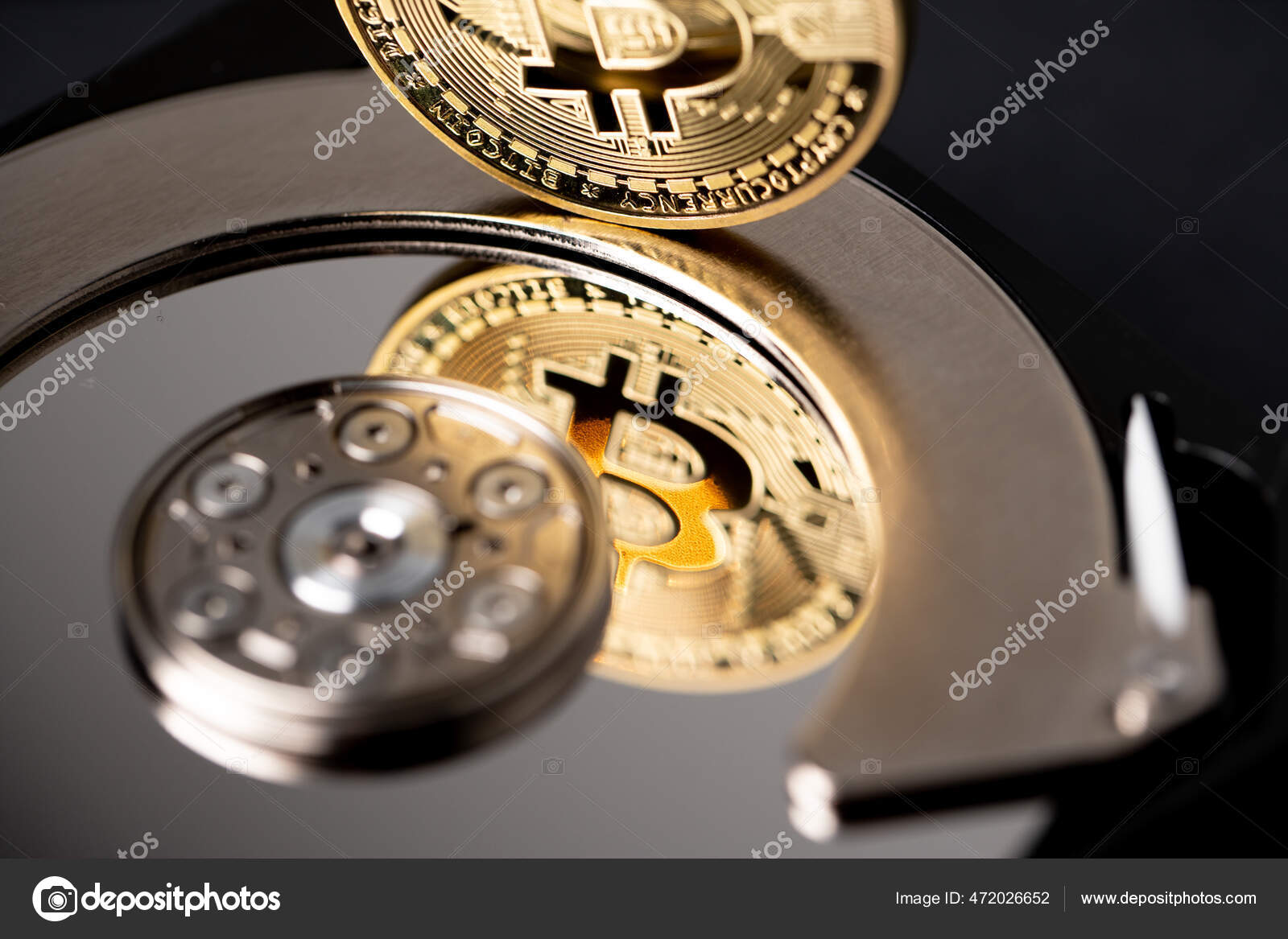 Gold Bitcoin Reflecting Hard Drive Platter Hard Disk Storage Digital ...