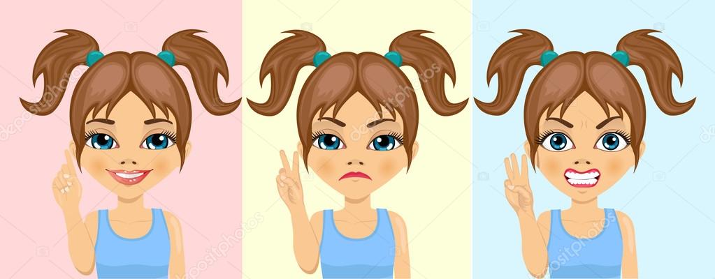 Little girl counting numbers from one to three with her fingers with ...