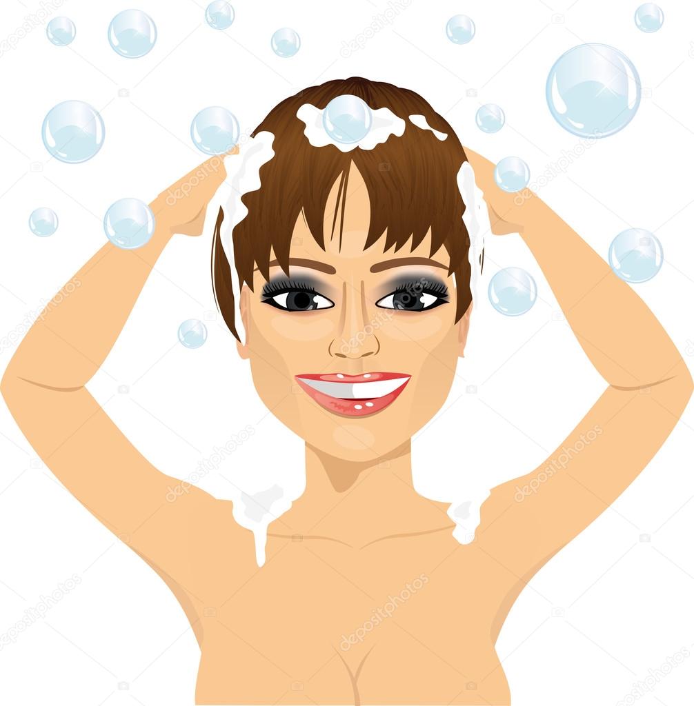 Attractive Woman Washing Hair With Shampoo — Stock Vector © Flint01