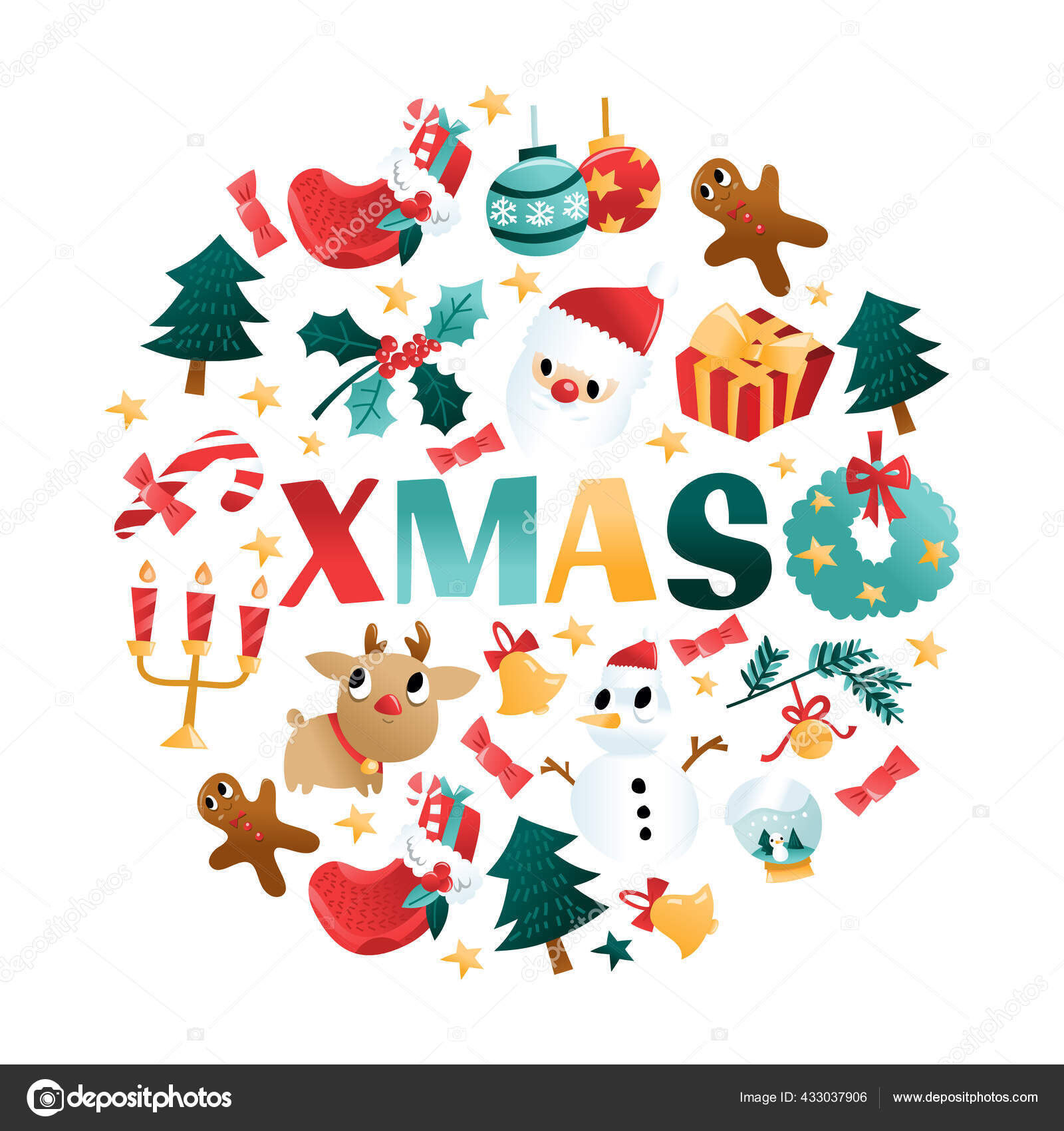 Cartoon Vector Illustration Fun Christmas Holiday Decorations Stock ...