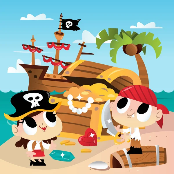 Cartoon Vector Illustration Super Cute Pirate Ship Adventure Scene Two ...