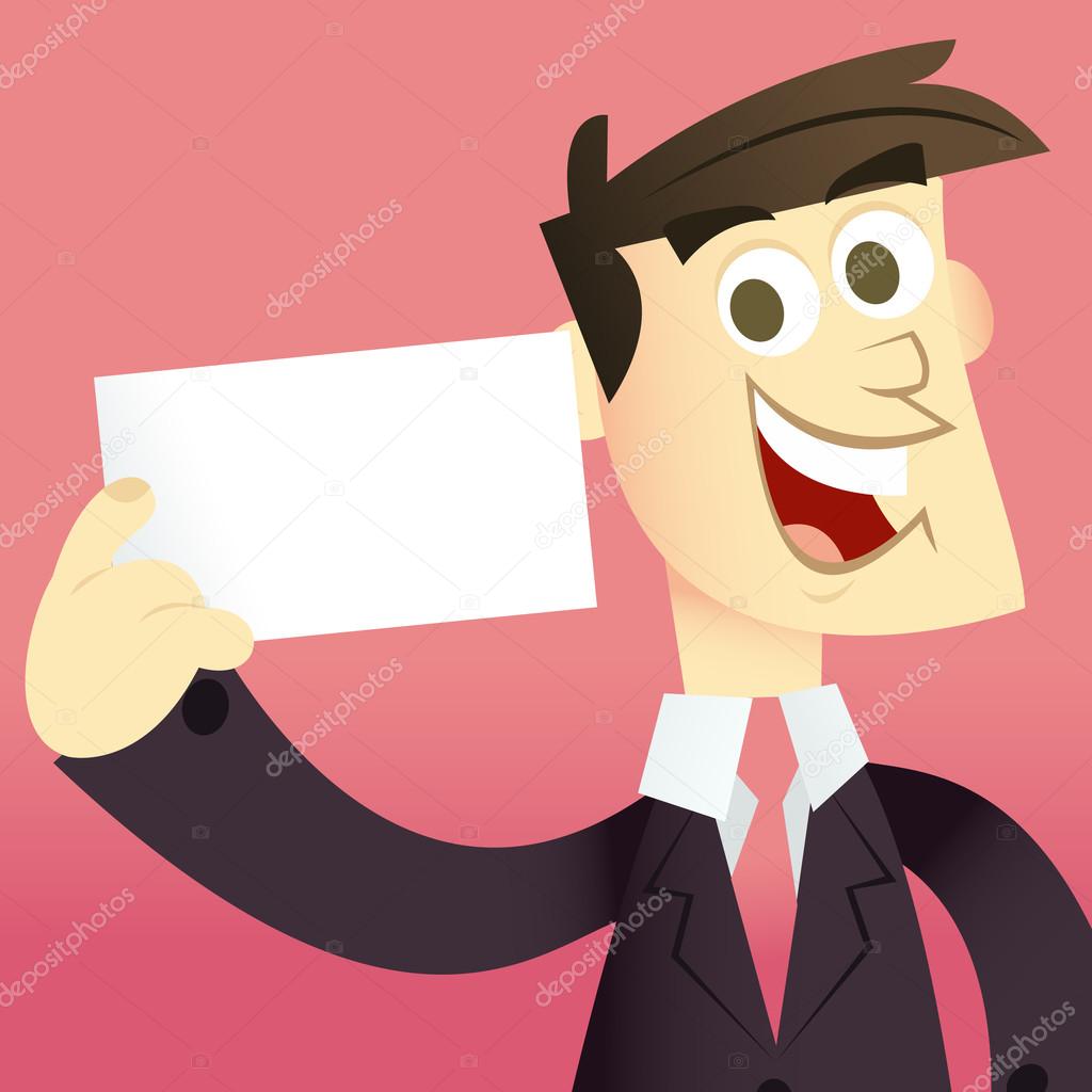 Cartoon Business Man Holding Blank Card Stock Vector Image by ...