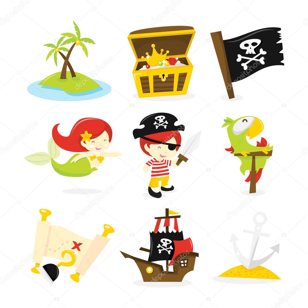 Pirate Treasure Island Icon Set Stock Vector by ©totallyjamie 72506781