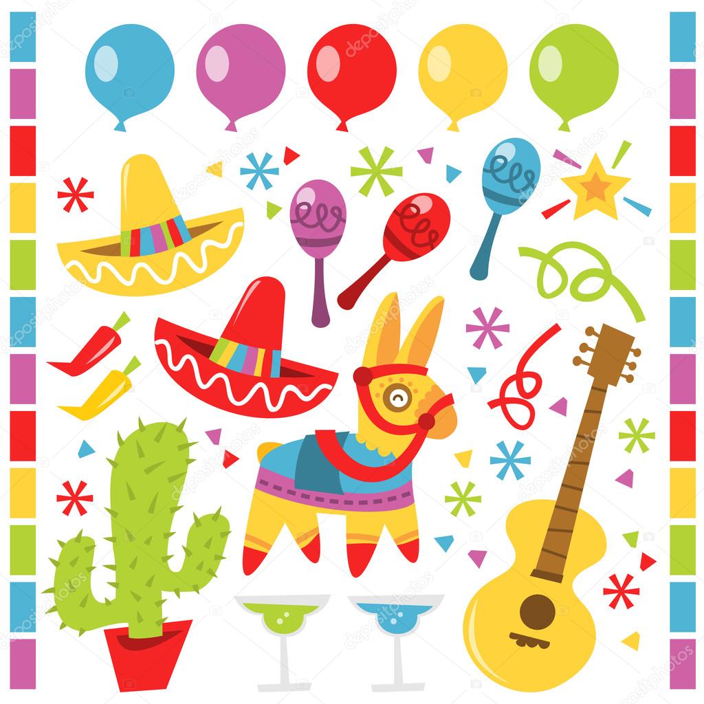 Retro Mexican Fiesta Party Design Elements — Stock Vector 72507059
