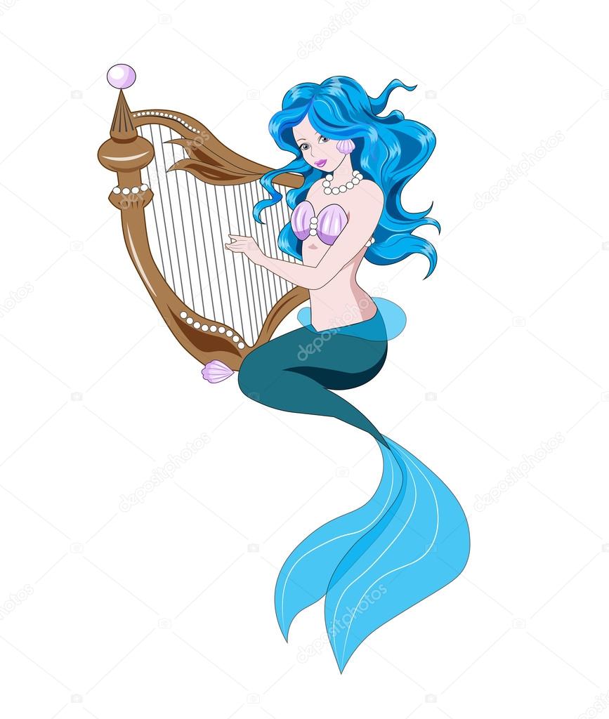 Little Mermaid and harp Stock Vector Image by ©Lollitta #114498274