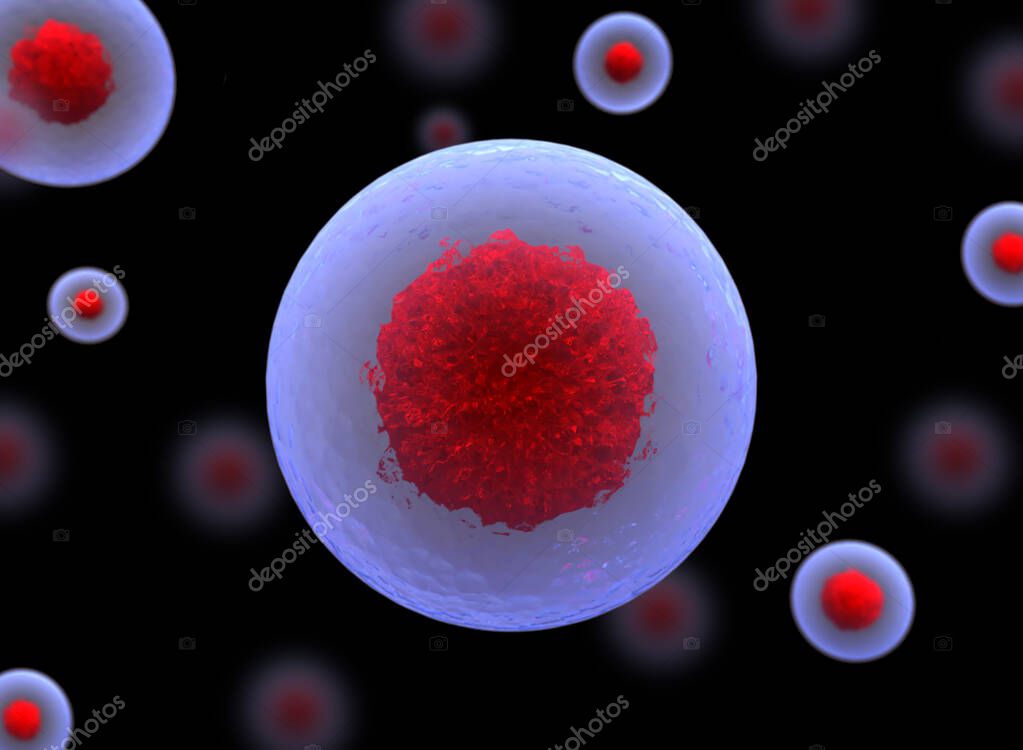 Ilustración 3D de células madre. núcleo, núcleo, núcleo de la célula ...