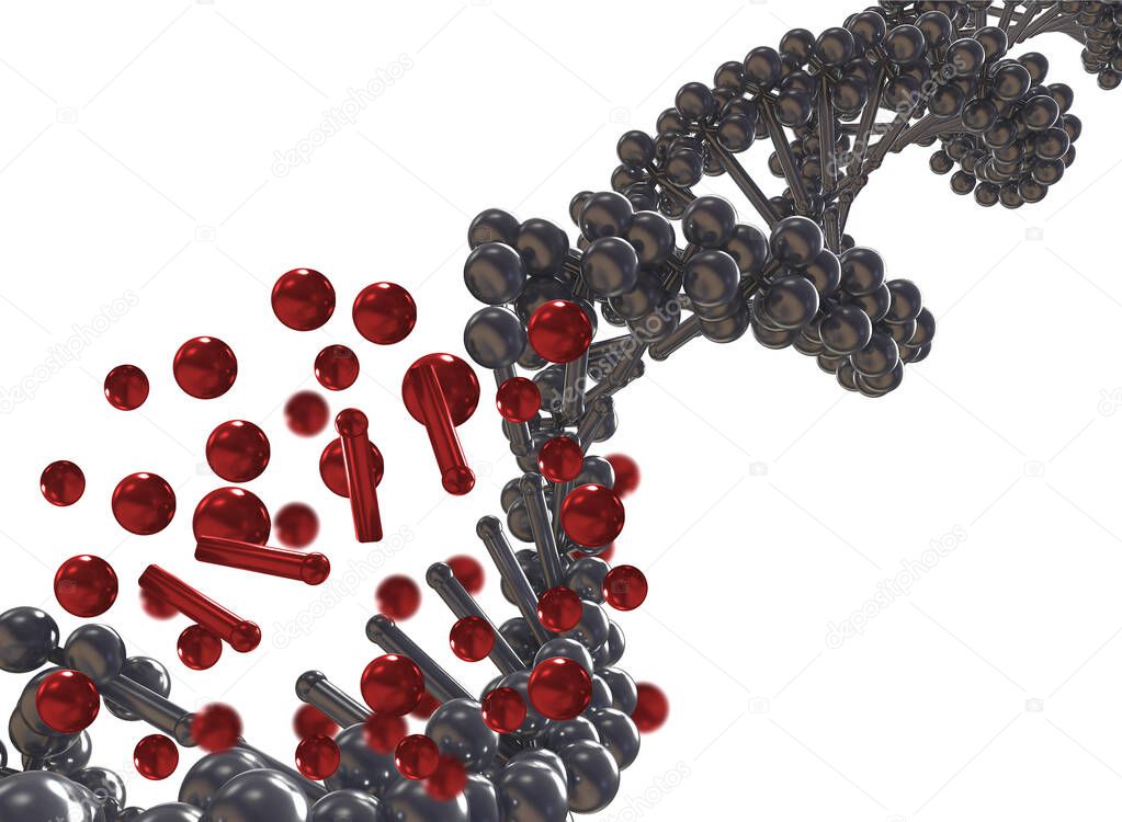 Ilustración 3d representación de cadenas de dna de daño. ADN, o ácido ...