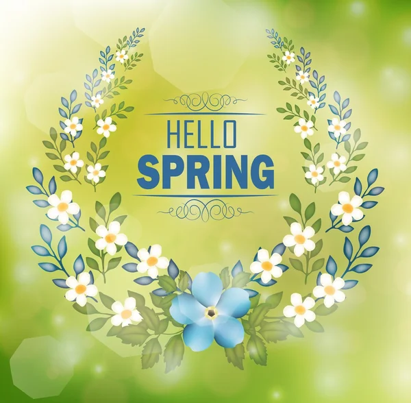 Floral frame with text hello spring and bokeh background Stock Vector ...