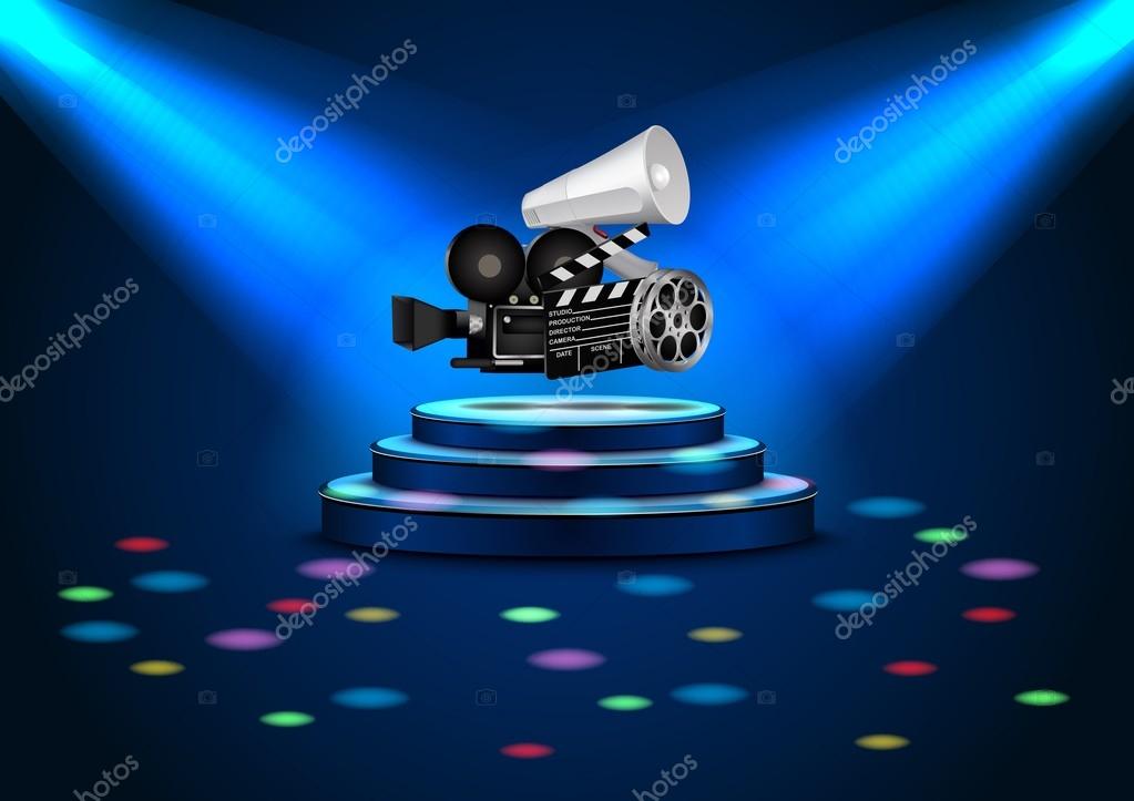 Spotlights on stage with blue light and color rainbow Stock Vector ...