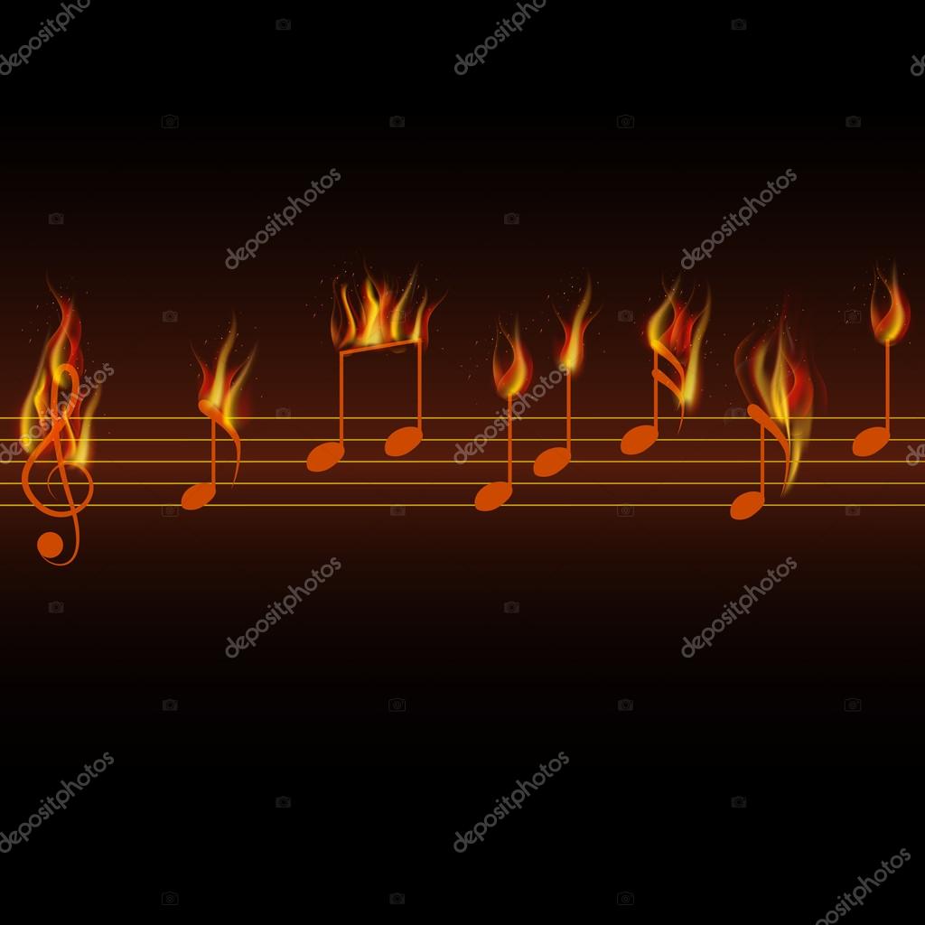 Fire burning musical notes on black background Stock Vector Image by ...