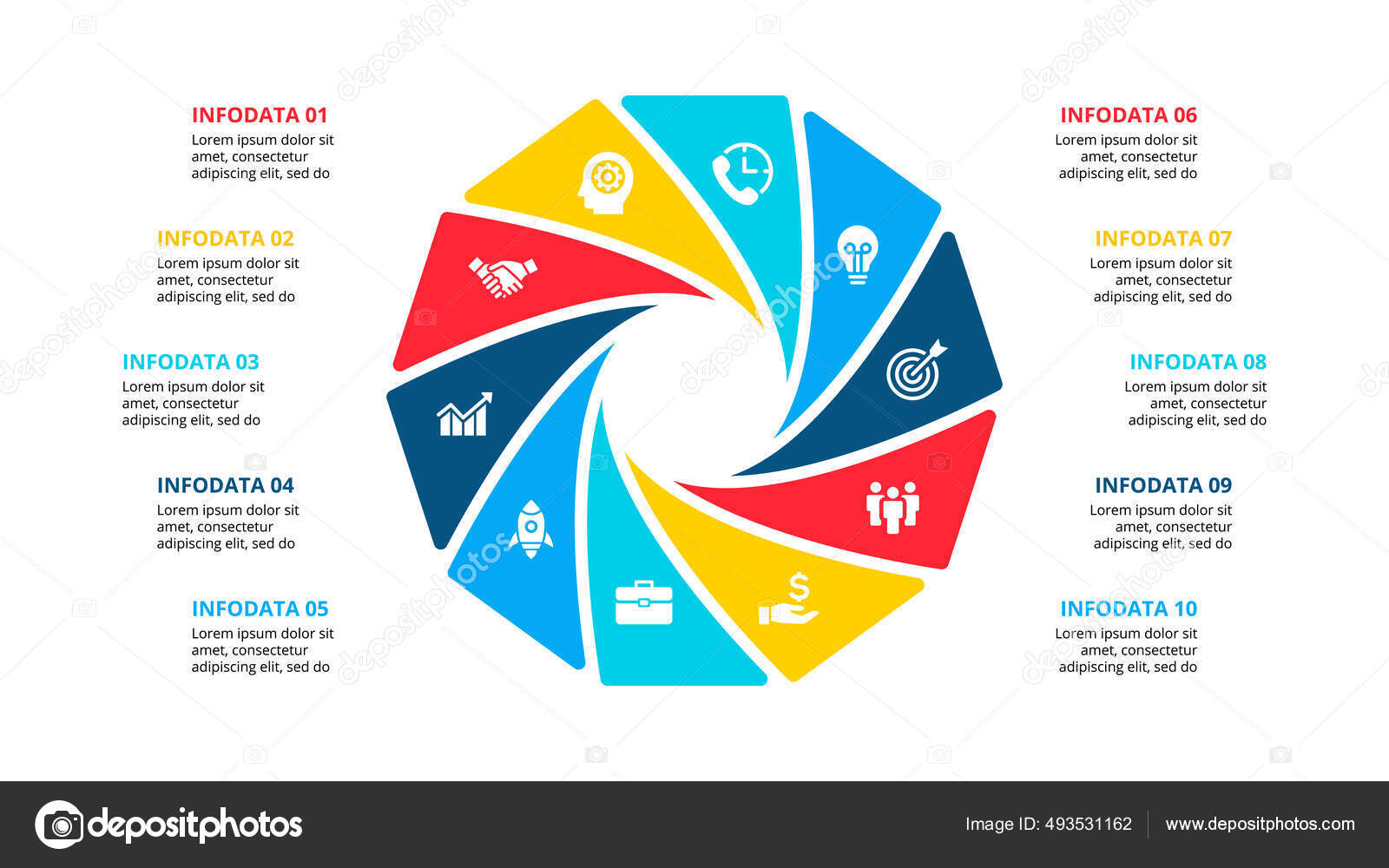 Vector cycle infographic. Diagram with 10 options or steps ...