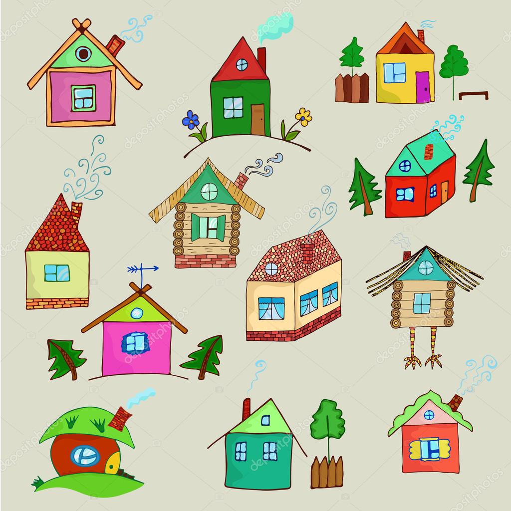 Conjunto de casas de dibujos animados 2023