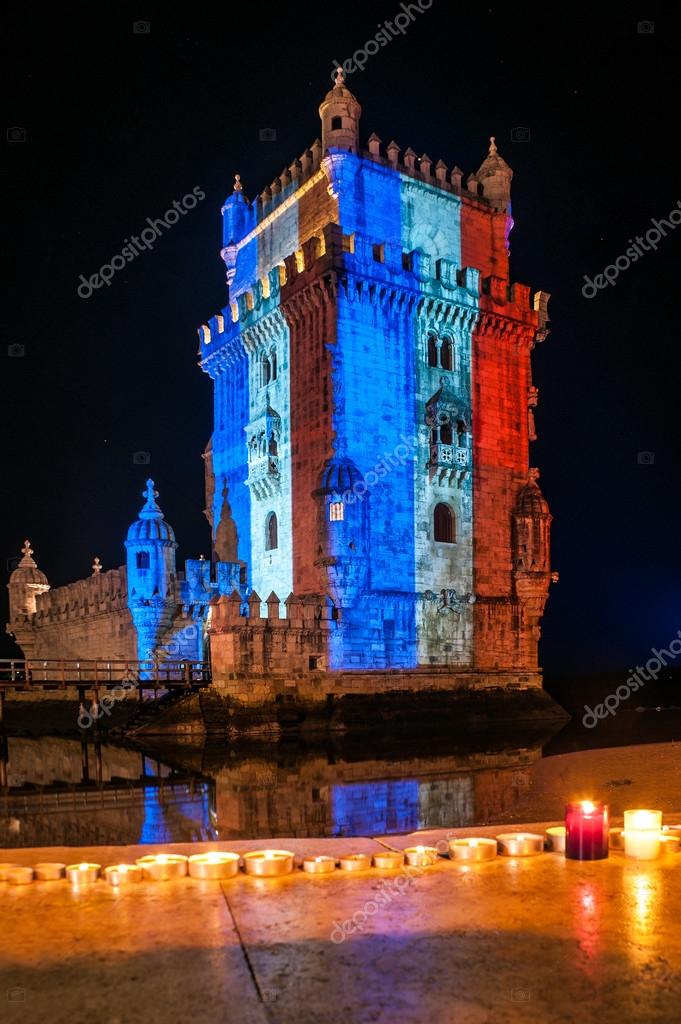 Belem Tower with the colors of the flag of France – Stock Editorial ...