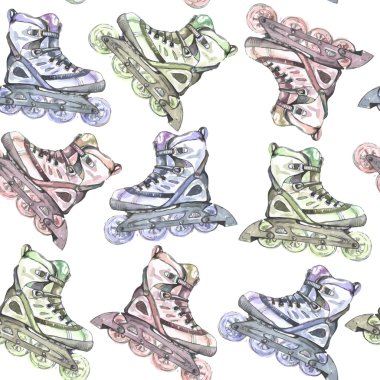 Vector Vintage Pink Roller Skates with Cherry Doodles seamless pattern ...