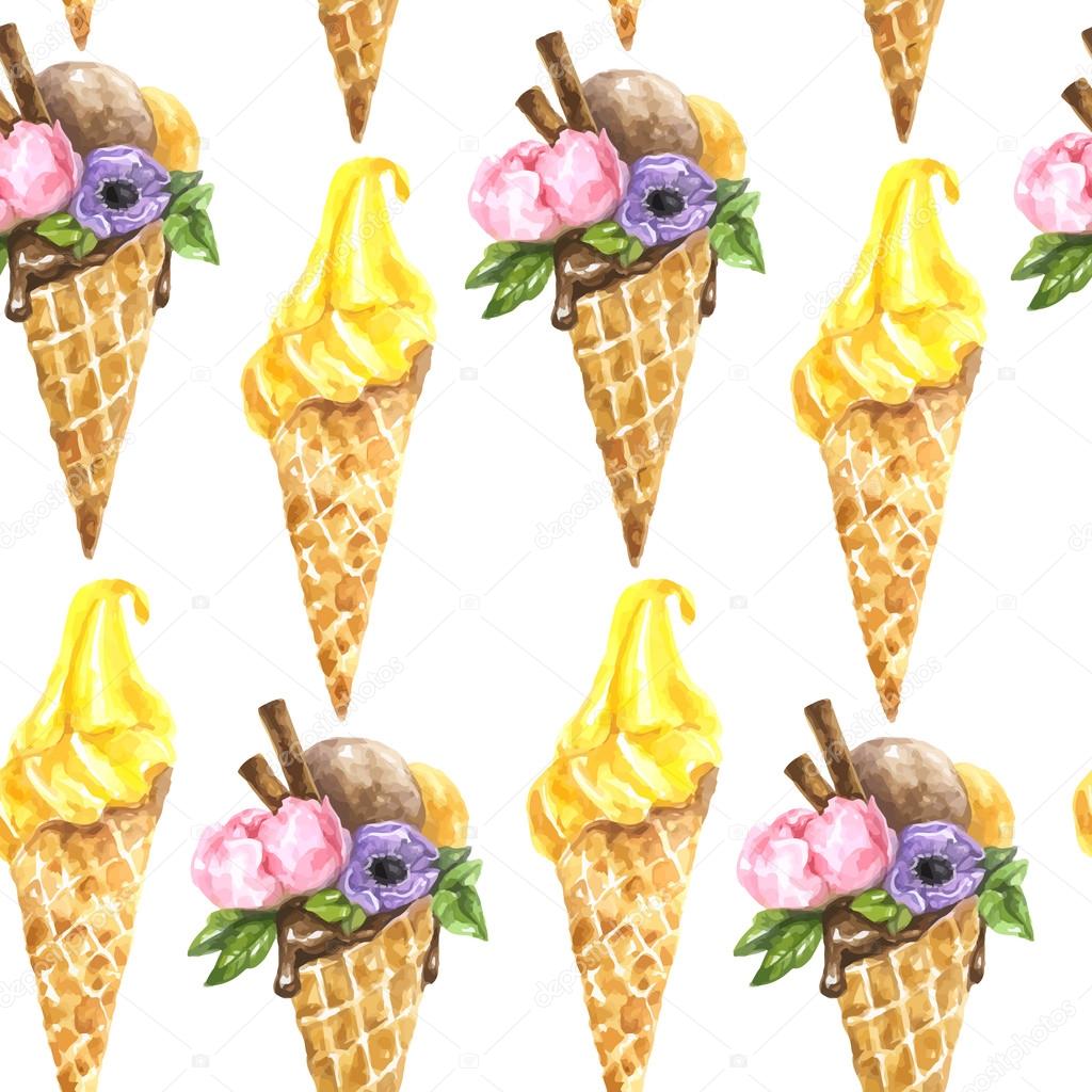 Pattern with watercolor ice cream — Stock Vector © ffffffly #73091579