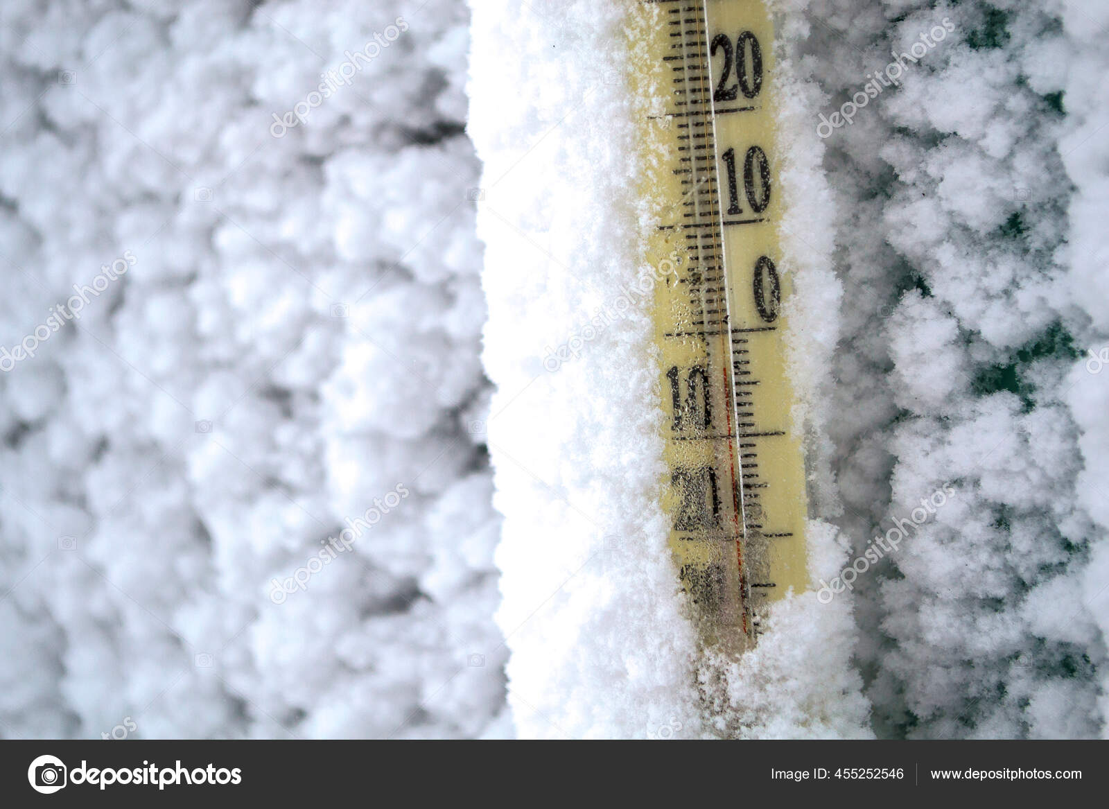 The thermometer is covered in snow after the storm. Stock Photo by ...