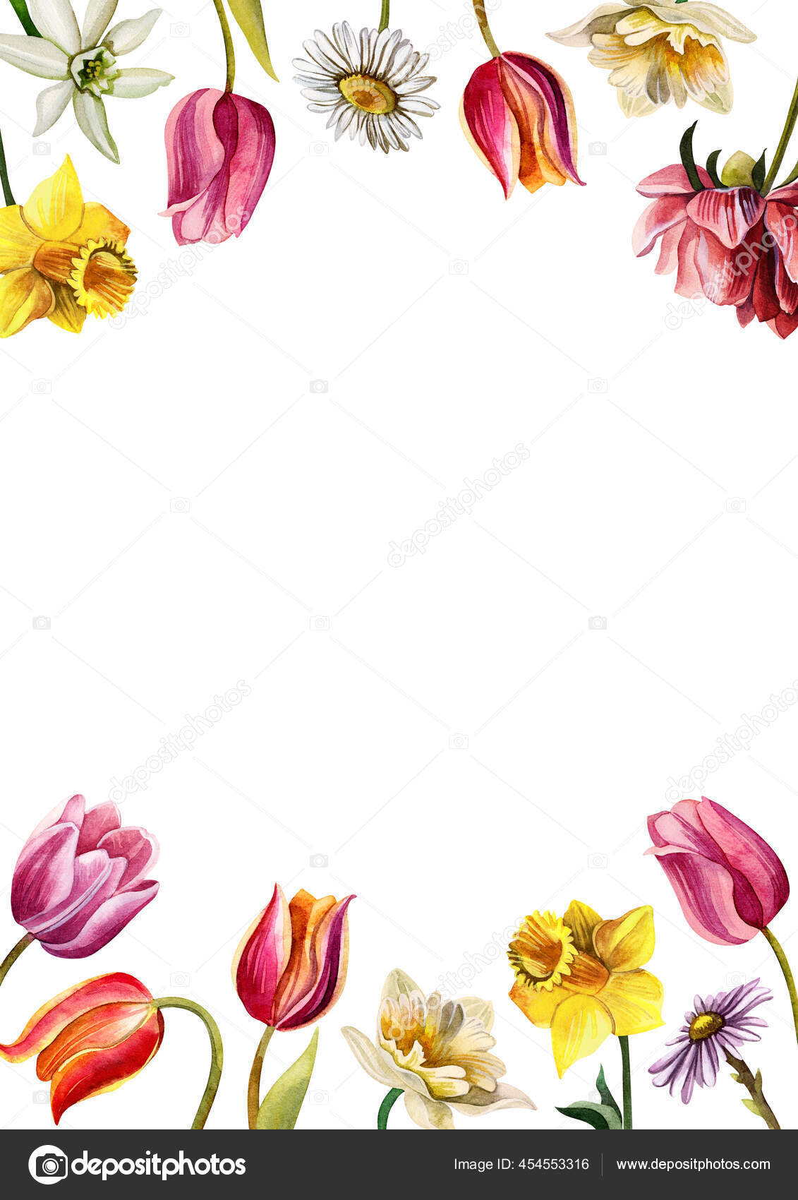 Watercolor Spring Flowers Floral Frame Greeting Cards Posters ...