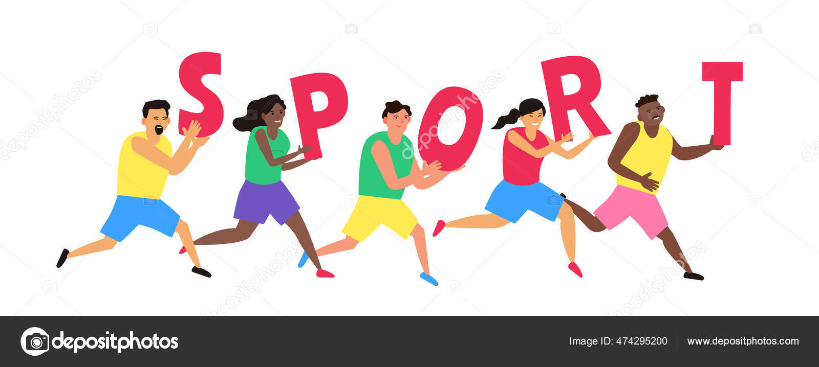 Multiracial Running People Athletes Letterrs Sport Word Vector ...