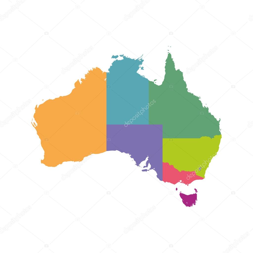 Australia mapa de color con regiones. Vector plano 2024