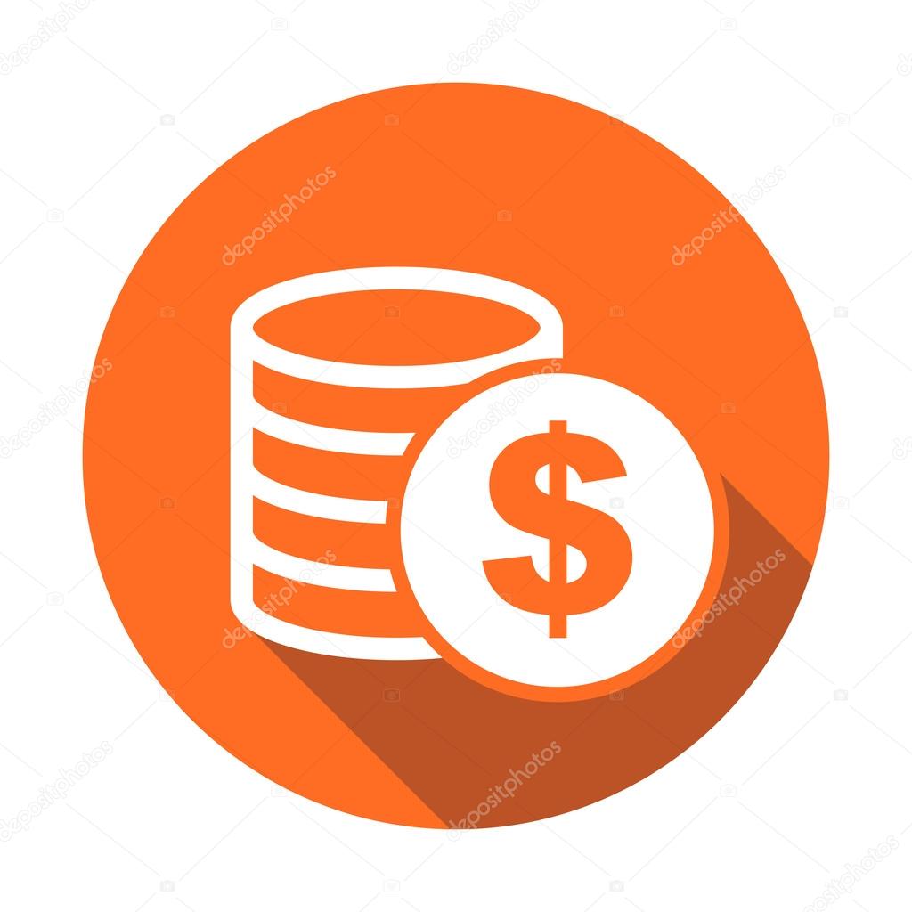 Money icon with shadow on orange round background. Coins vector ...