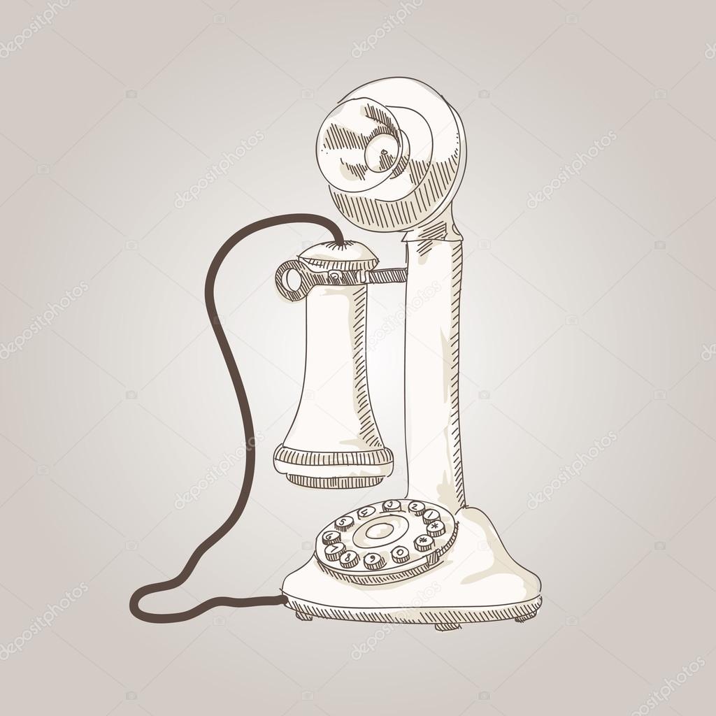 Vector sketch hand drawing antique telephone illustration Stock Vector ...