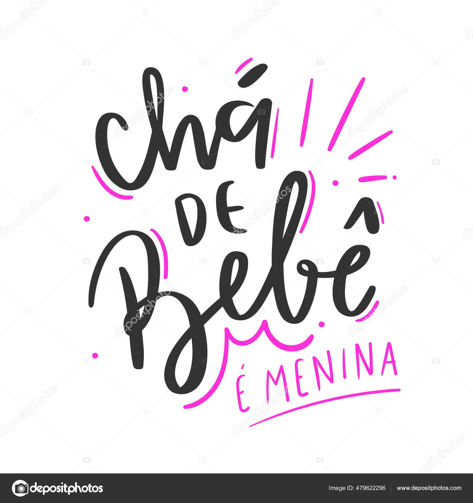 Cha Bebe Menina Baby Shower Uma Rapariga Caligrafia Letras Mão Vetor de ...