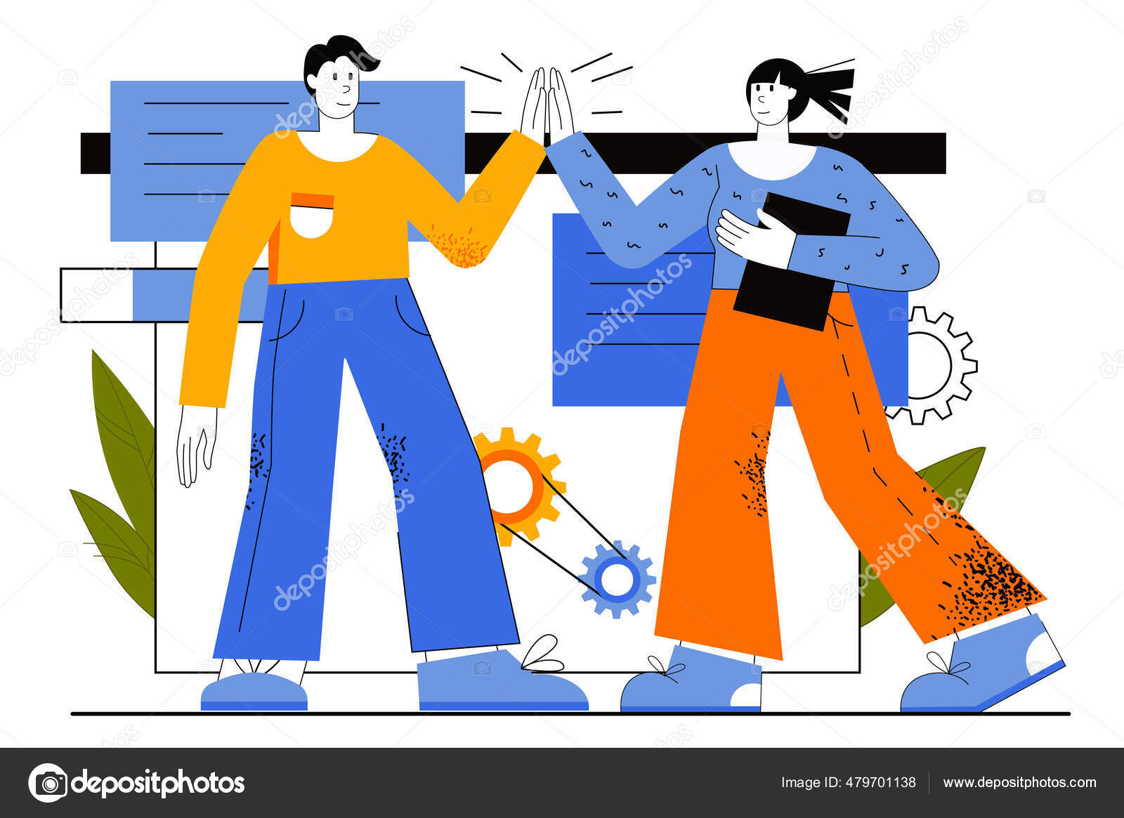 Teamwork web concept. Employees work together at office. Colleagues ...