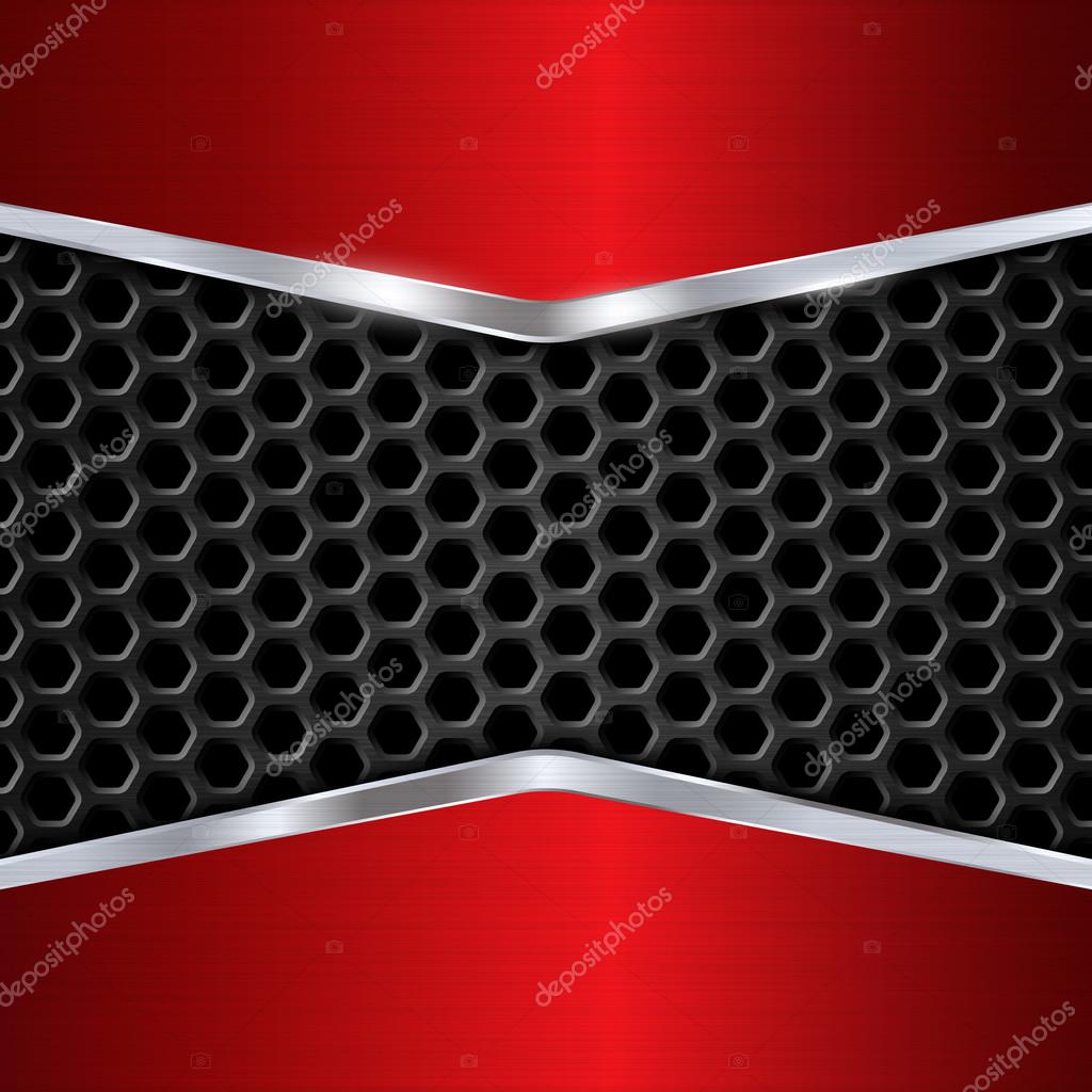 Metal background. Red Chrome. Metal grid. Honeycomb background. Vector ...