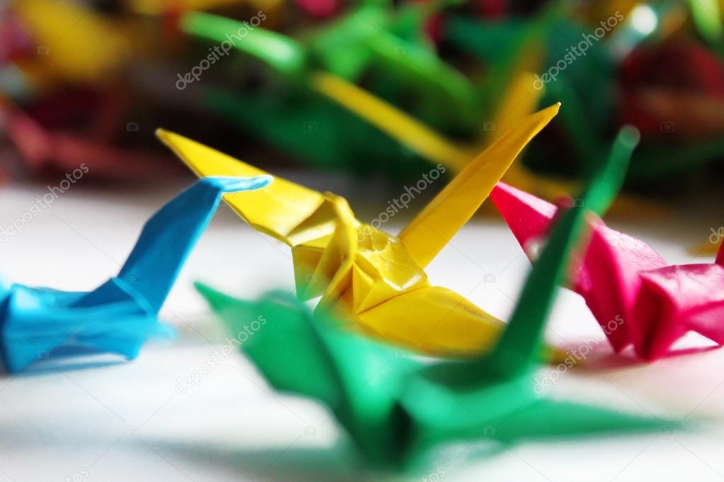 Colorful paper cranes — Stock Photo © maryviolet #95145152