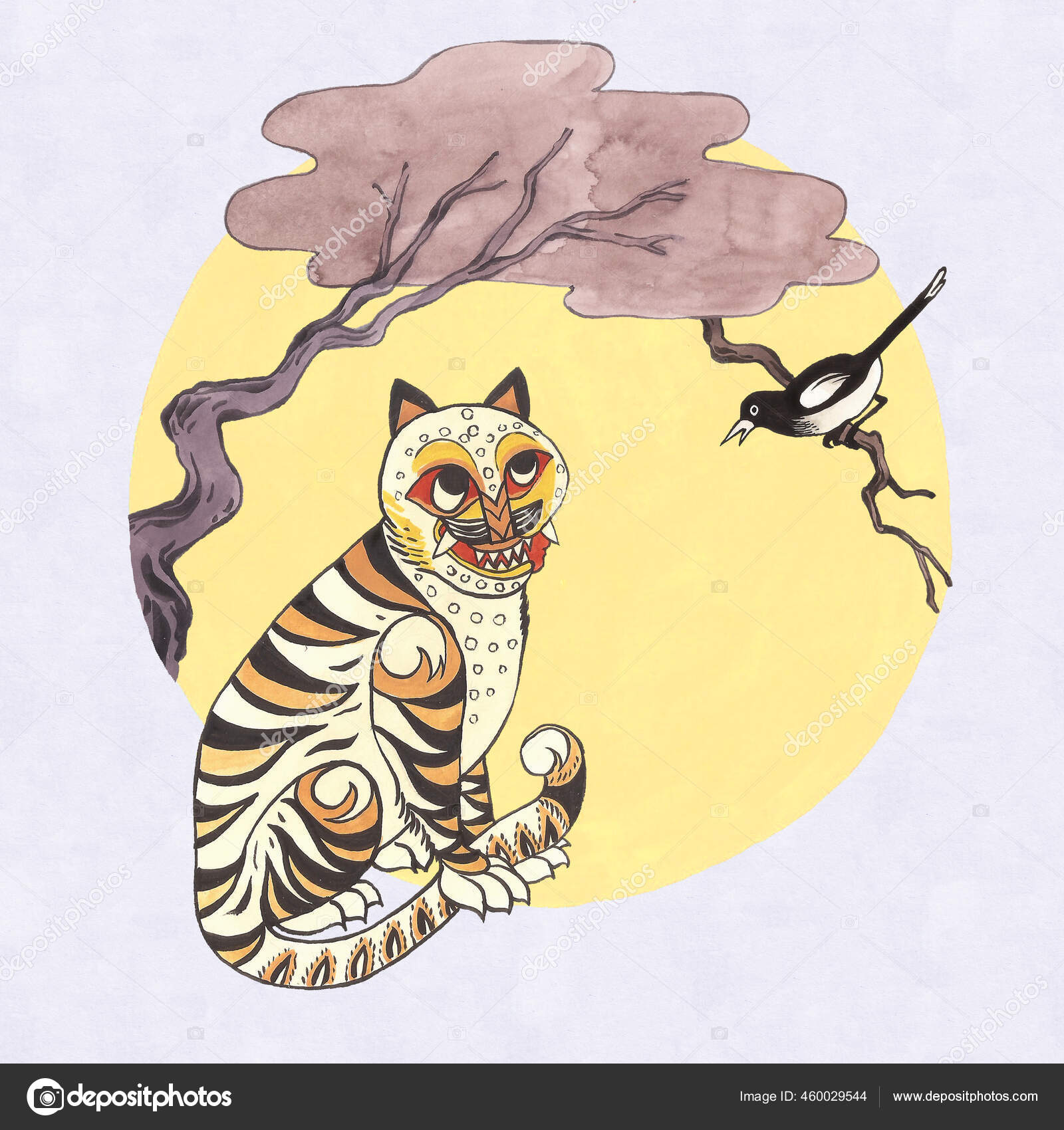 Asian Drawing Tiger Magpie Bird Stock Vector by ©submission@bbtree.co ...