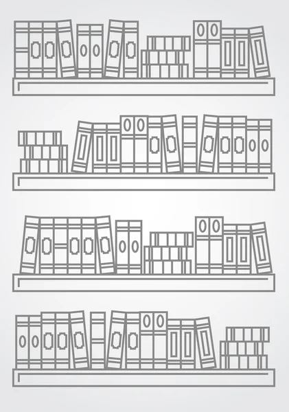 Outline book shelf illustration with linear books — Stock Vector ...