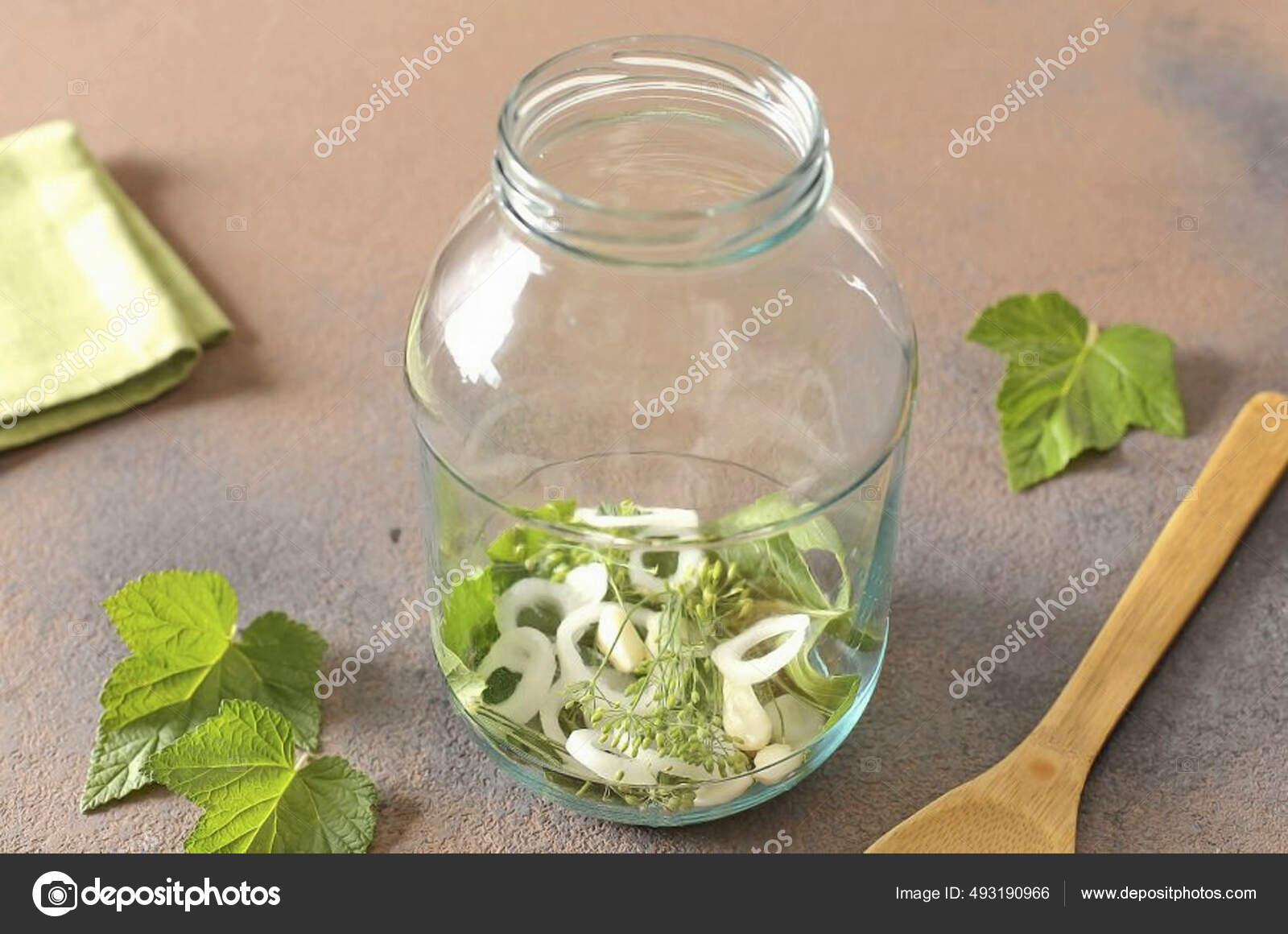 Bottom Jar Put Prepared Herbs Peppercorns Cloves Peeled Garlic Cloves ...